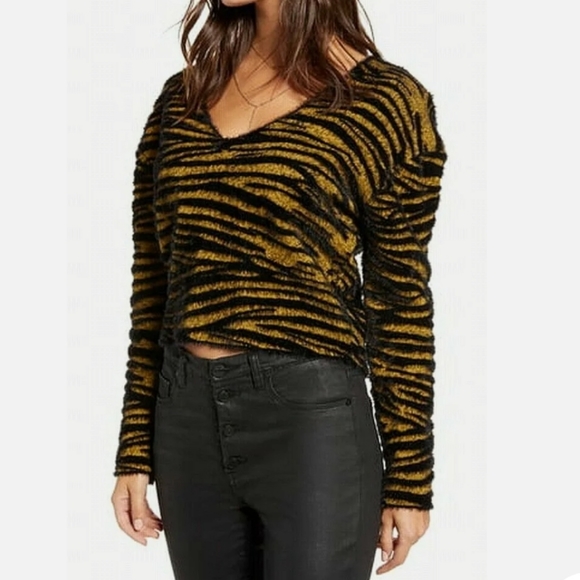 Leith | Sweaters | Leith Tiger Striped Cropped Vneck Sweater | Poshmark